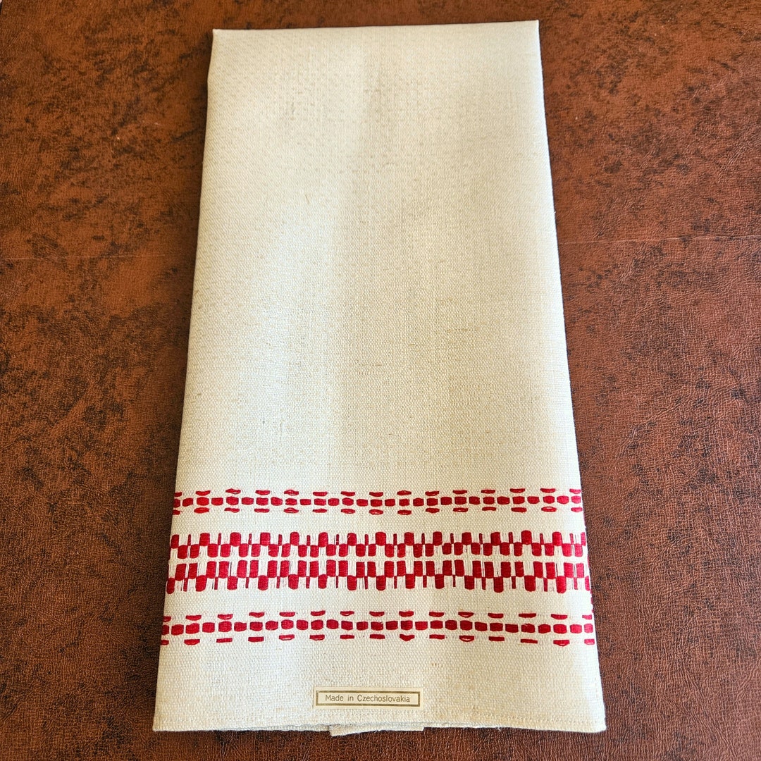 Red Damask Show Towel, Shaving Towel, Tea Towel, Art Deco Birdseye or ...