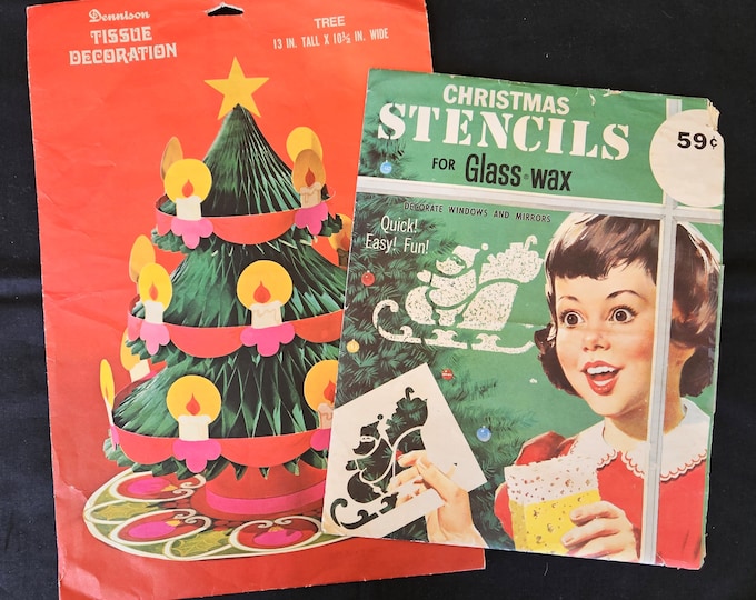 Glass Wax Christmas Window Stencils & Dennison Honeycomb Christmas Tree ...