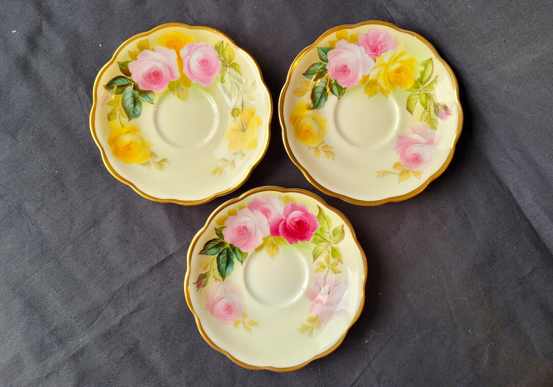 3 George Jones & Sons Crescent China Roses Orphan Saucers Magenta, Pink ...