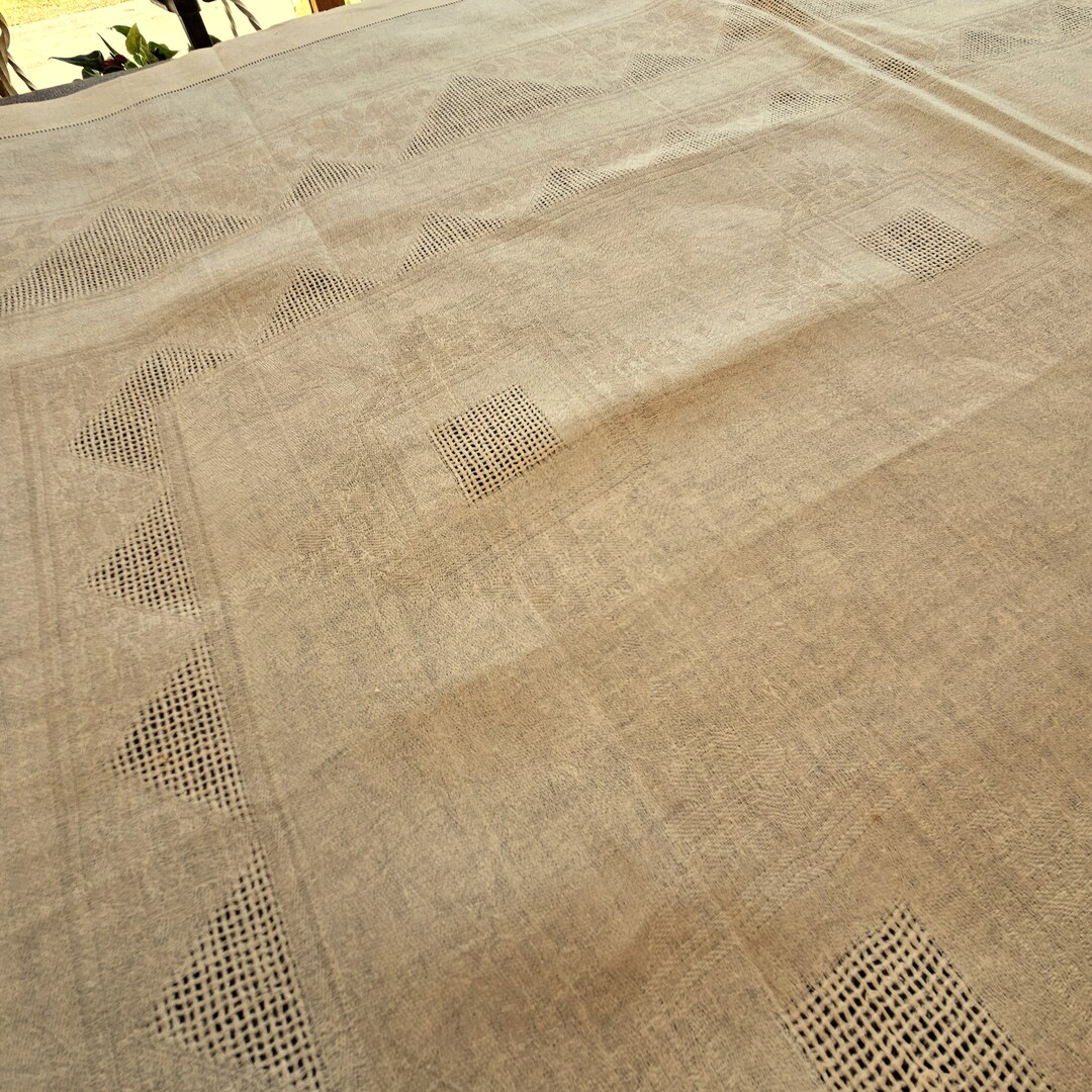 Linen Damask Tablecloth 72" X 52" Natural Ivory Czech or Belgian Linen ...