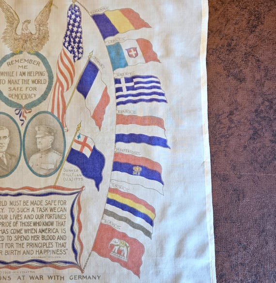 1918 Wilson Pershing silk handkerchief hanky, Remembe… - Gem