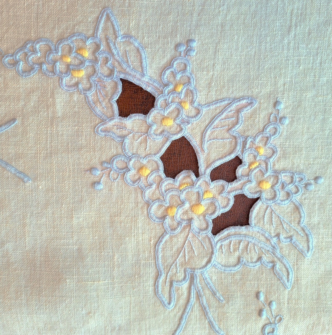 Floral Cutwork Small Tablecloth 40 X 38 Hand Embroidered Buttonhole ...