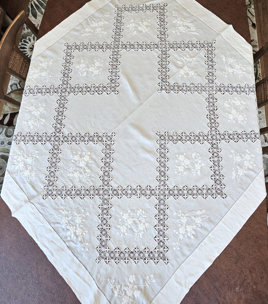 Tenerife Needle Lace Tablecloth or Tea Table Topper 50 Sq, Hand Drawn ...