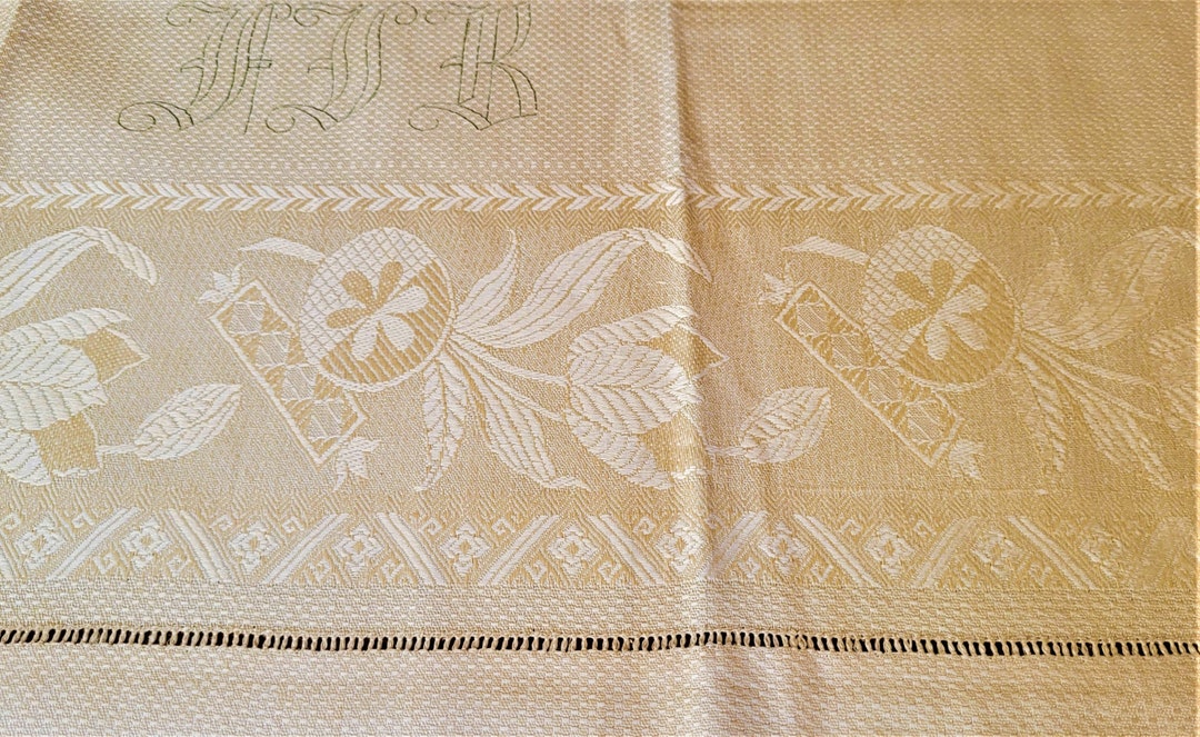 Art Deco Damask Show Towel, Bath, or Shaving Towel, Tulips & Vines ...