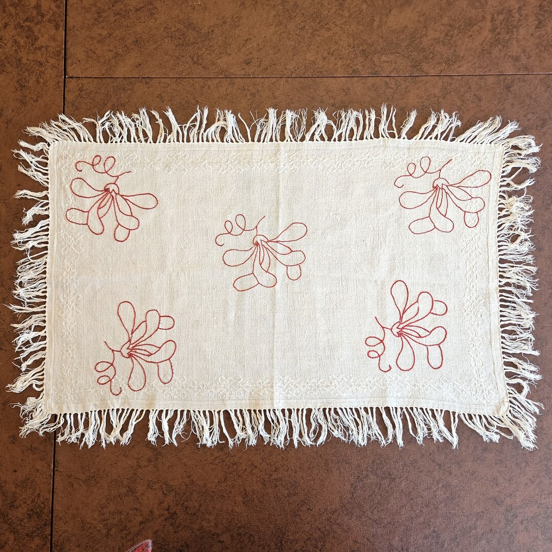 Turkey Red Breakfast Tray Cloth, Carving Cloth, or Runner, Hand ...