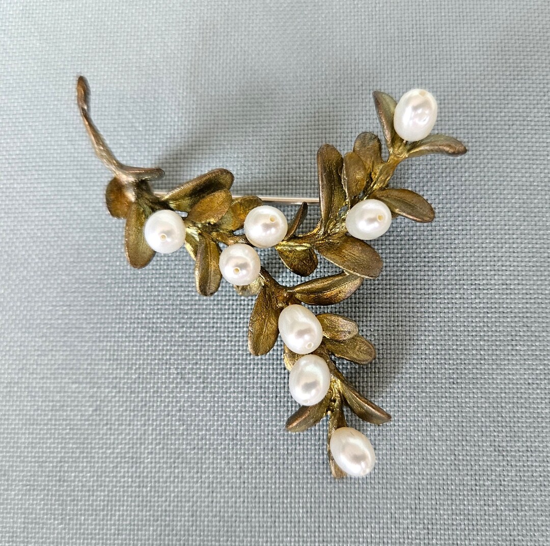 Michael Michaud Boxwood Pin or Brooch, Bronze With White Genuine ...