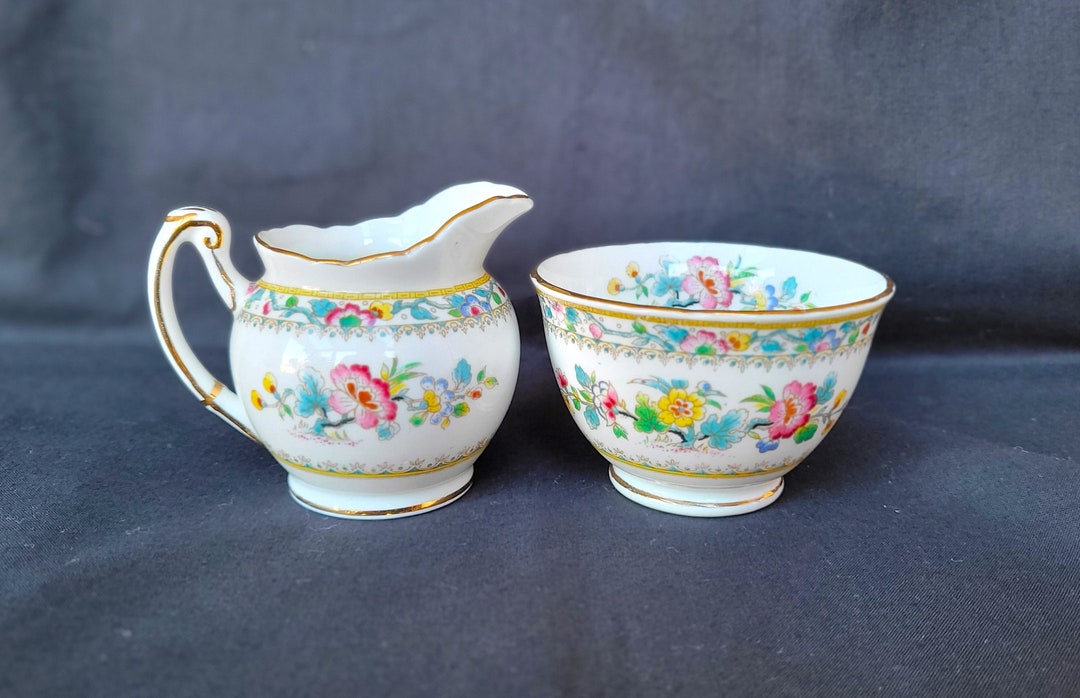 EB Foley Ming Rose Mini Creamer & Open Sugar Bowl 2 Hi Pastel Flowers ...