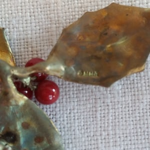 Michael Michaud Holly Leaf Sprig & Berries Pin or Brooch, Bronze With ...