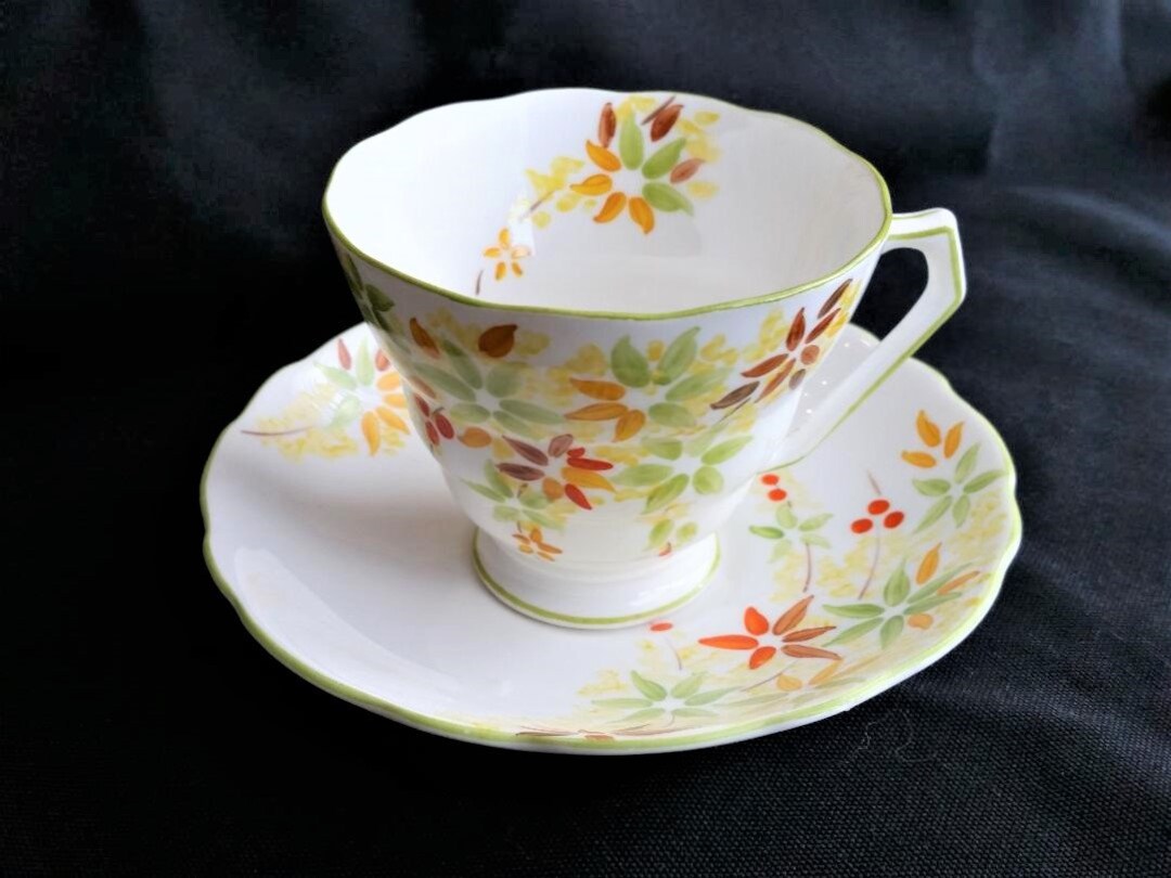 Radfords Bone China Hand Painted Star Flowers Teacup & Saucer, Green ...