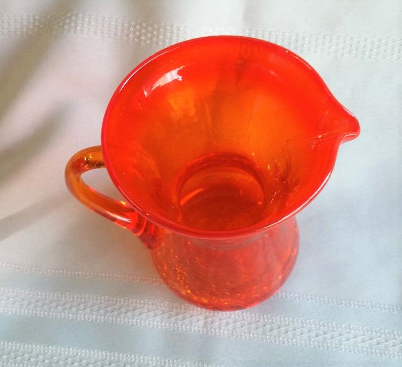 Red-Orange Crackle Glass midsize pitcher 4.75' tall | Etsy