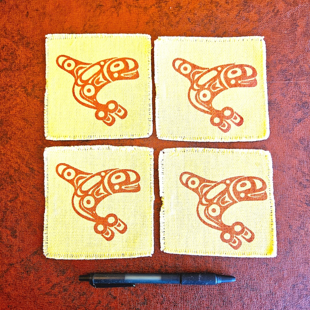 4 Orca Coasters Native Indigenous People First Nation Whale Block Print ...