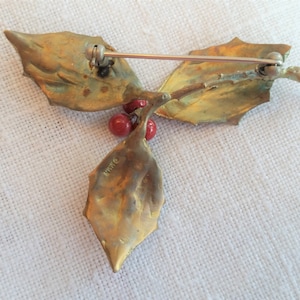 Michael Michaud Holly Leaf Sprig & Berries Pin or Brooch, Bronze With ...