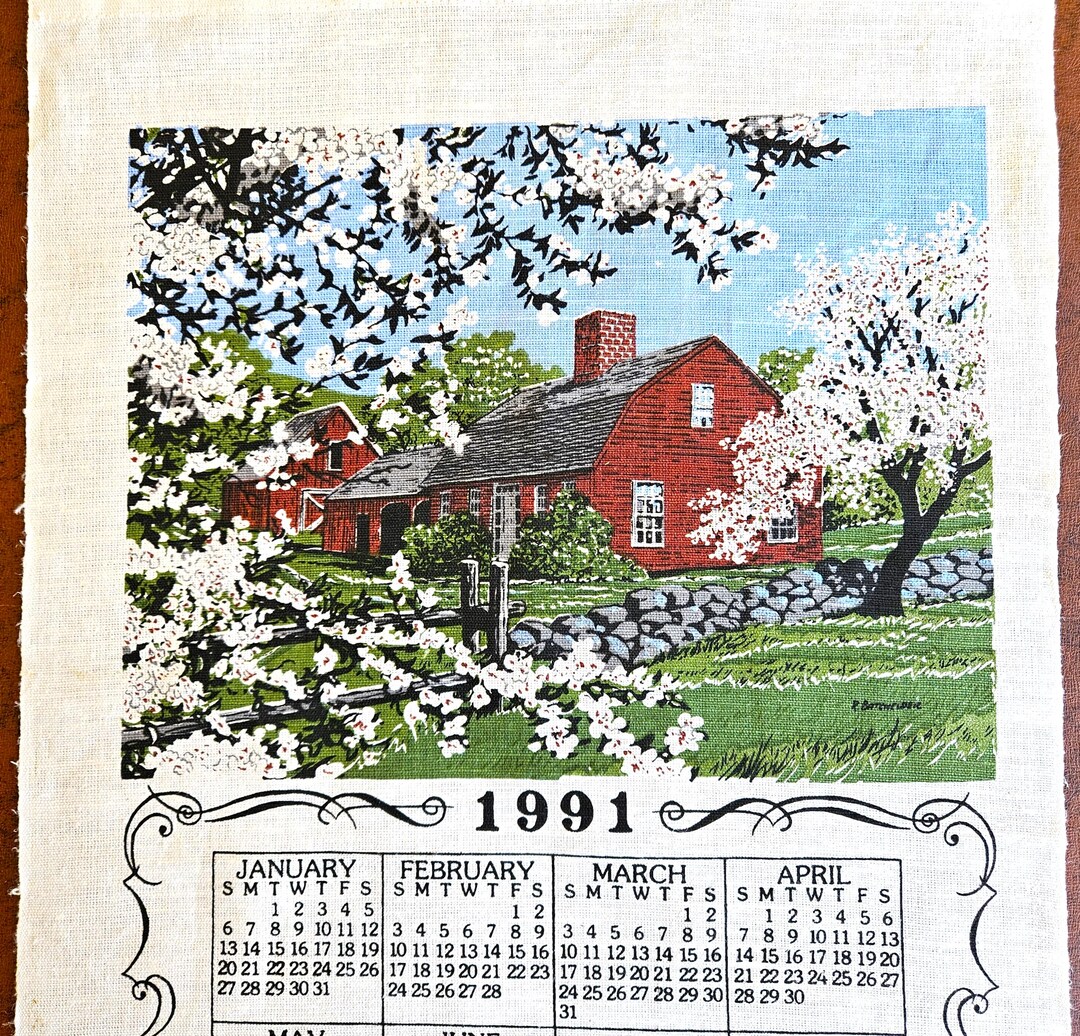 1991 Calendar Towel, Cape Cod Farm Scene in Spring, by R Batchelder ...