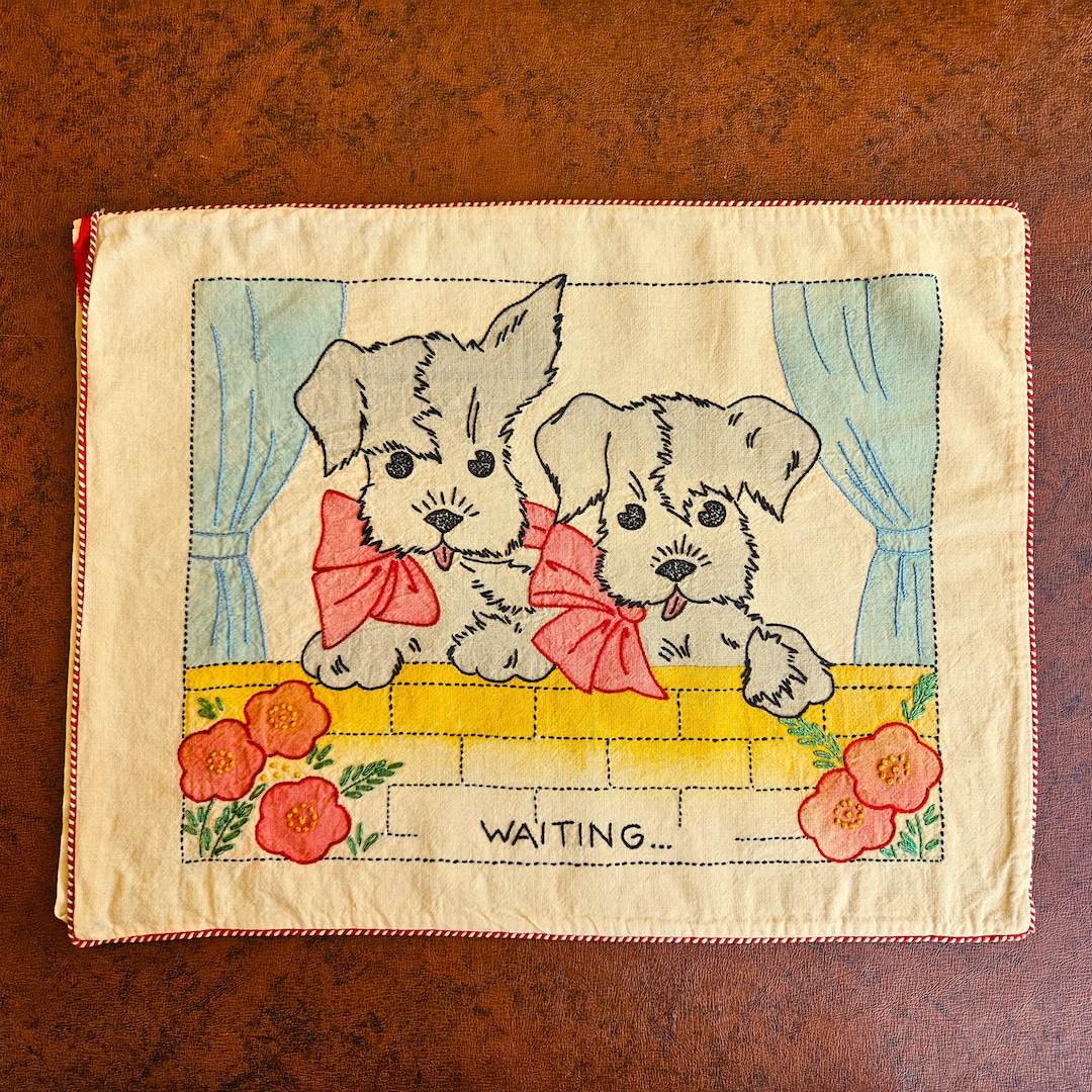 Scotty Dogs Waiting Pillow Cover, Tinted & Embroidered, Pink, Blue ...