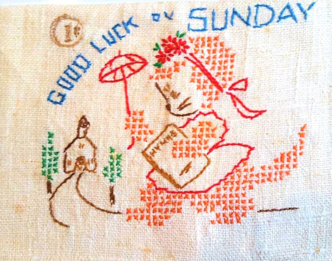 Days of the Week, 6 Good Luck Kittens Dish Towels, Hand Embroidered ...