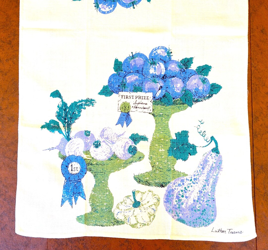 Luther Travis First Prize Linen Dish or Tea Towel, or Runner, Blue ...
