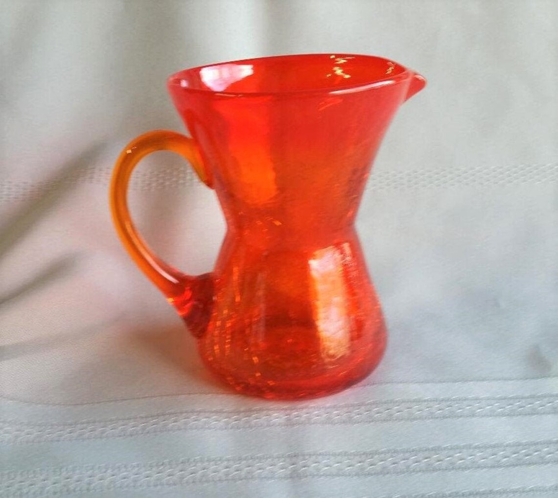 Red-orange Crackle Glass Midsize Pitcher 4.75' Tall - Etsy