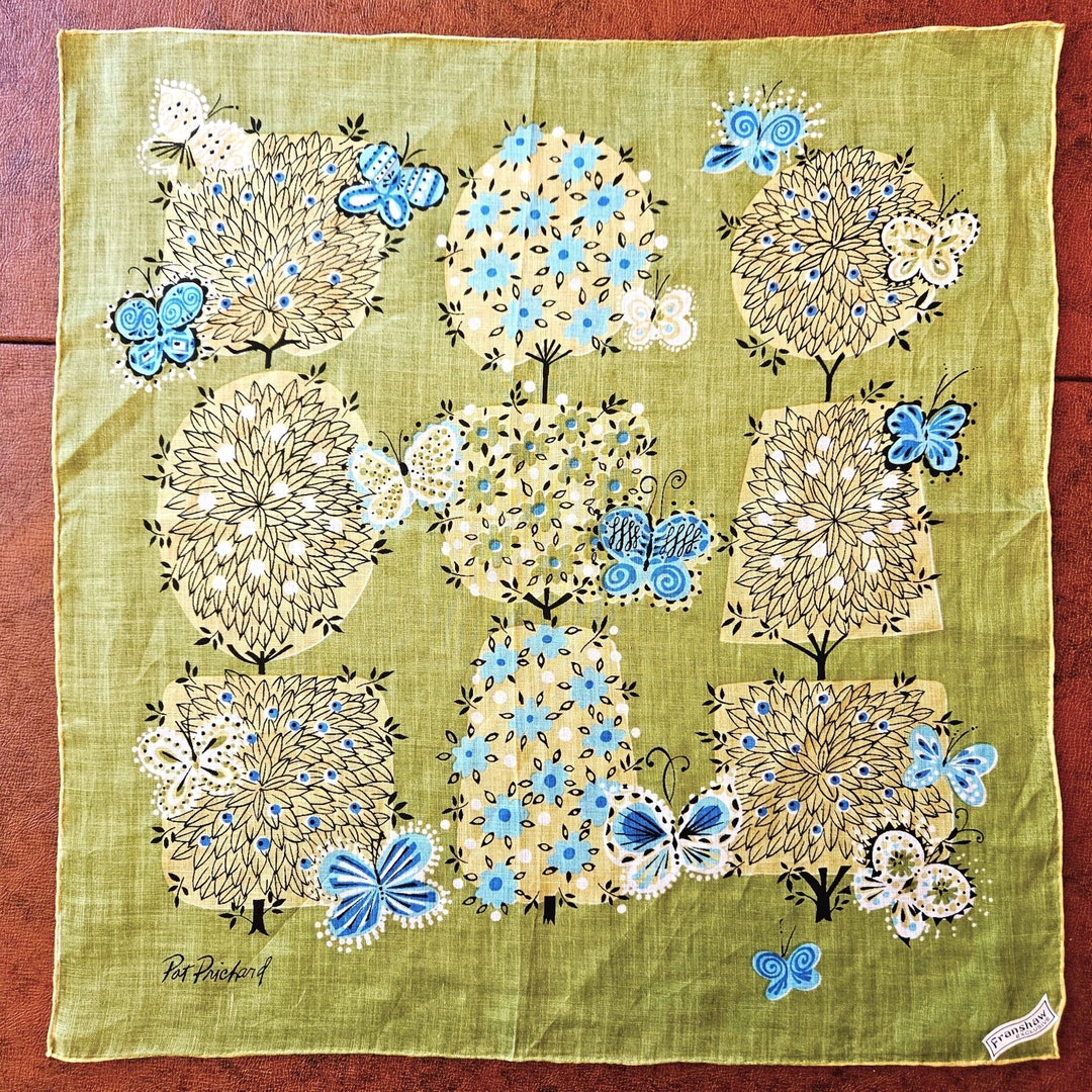 Pat Prichard NWT Handkerchief Hanky, Trees With Flowers & Butterflies ...