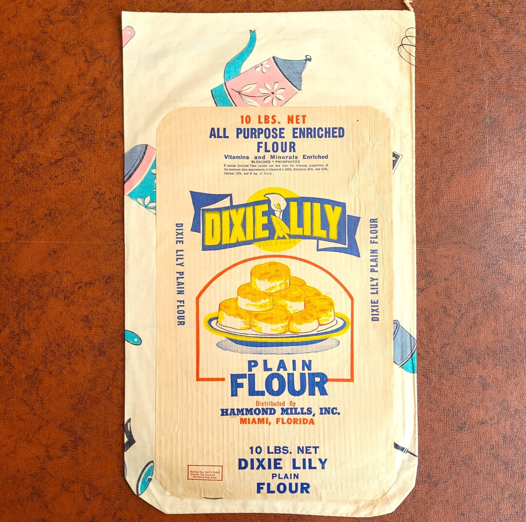 Flour Sack Dixie Lily 10# Unused Cotton Still Stitched, Front & Back ...