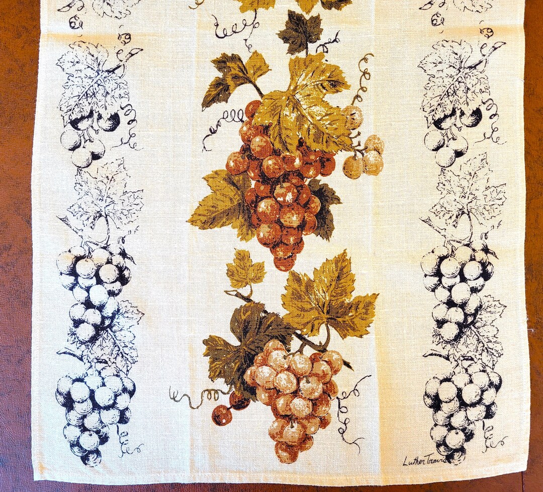Luther Travis Grapes Linen Dish Towel or Kitchen Table Runner, Fallani ...