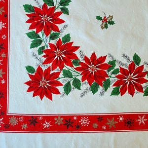 Christmas Poinsettias, Holly & Pine Tablecloth 46 X 50 Red, Green ...