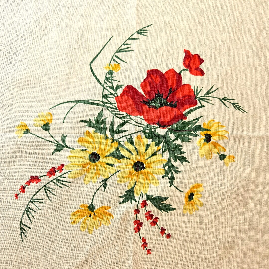 Pride of Flanders 4 Poppy Field Napkins 17.5" Sq, Yellow Daisies & Red ...