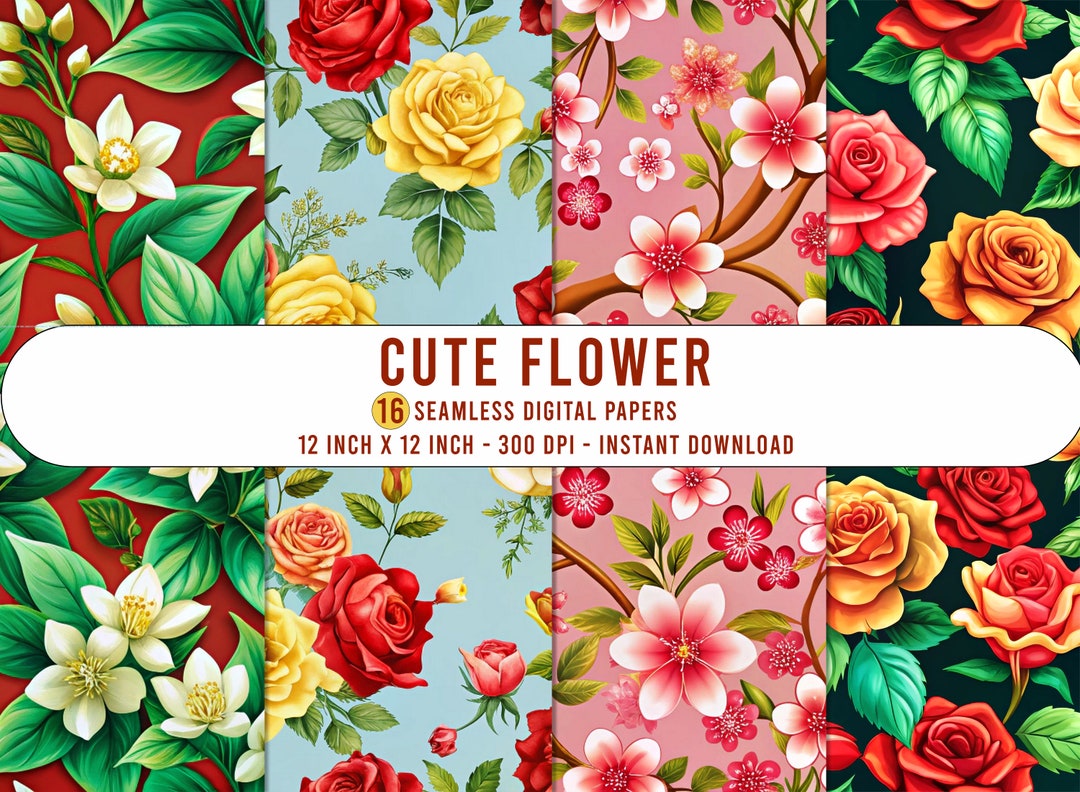 Cute Flower Digital Paper, Flowers Seamless Pattern, Floral Prints ...