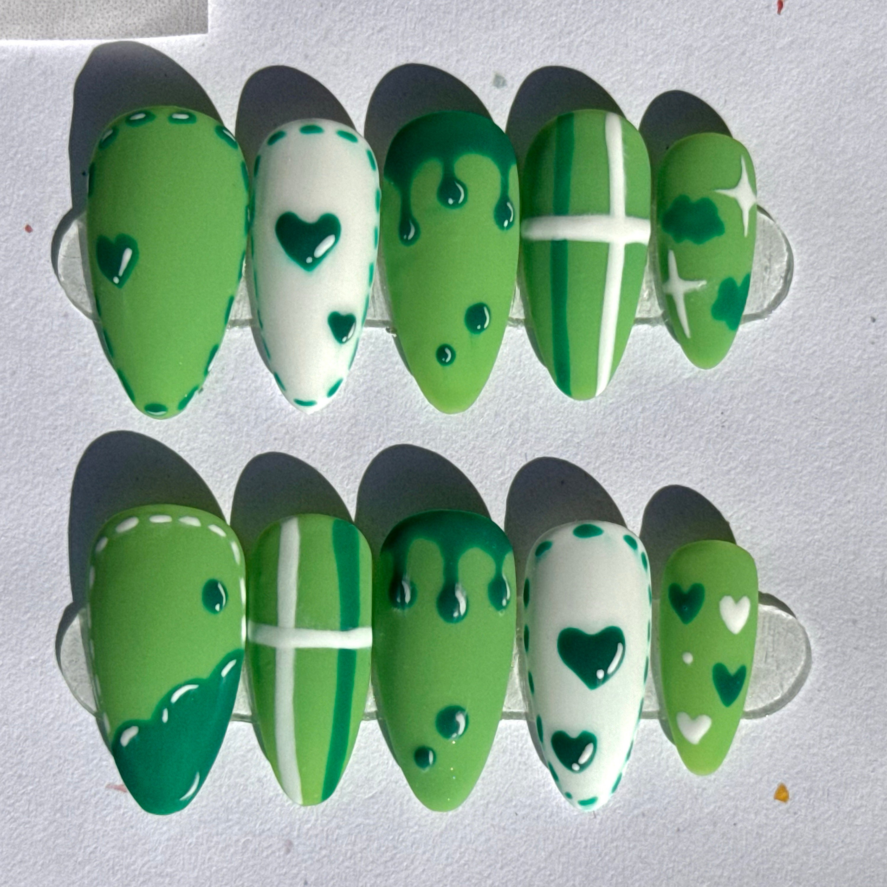 Reusable Green Press on Nails Premium Matte Nails 3D Press on Nails ...