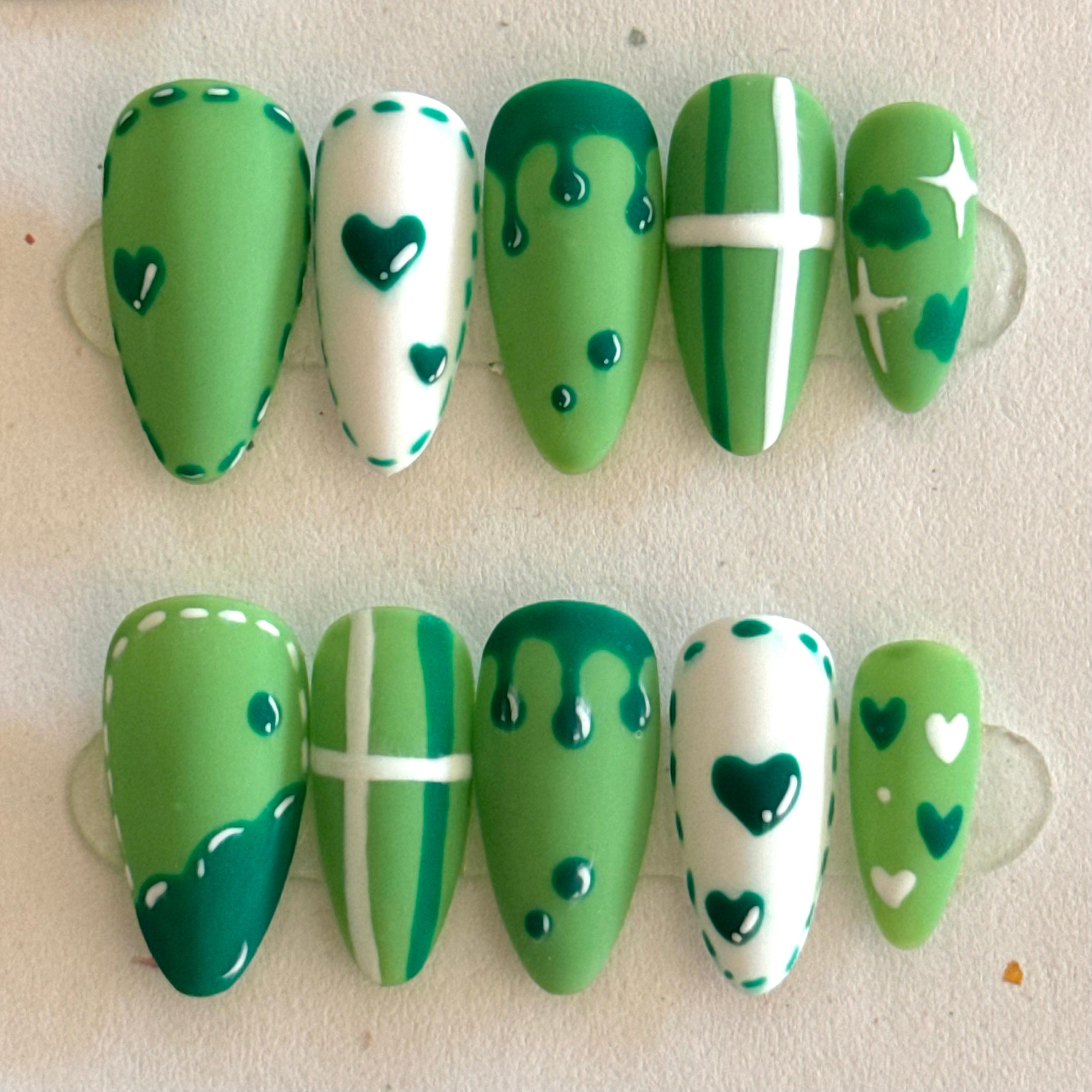 Reusable Green Press on Nails Premium Matte Nails 3D Press on Nails ...