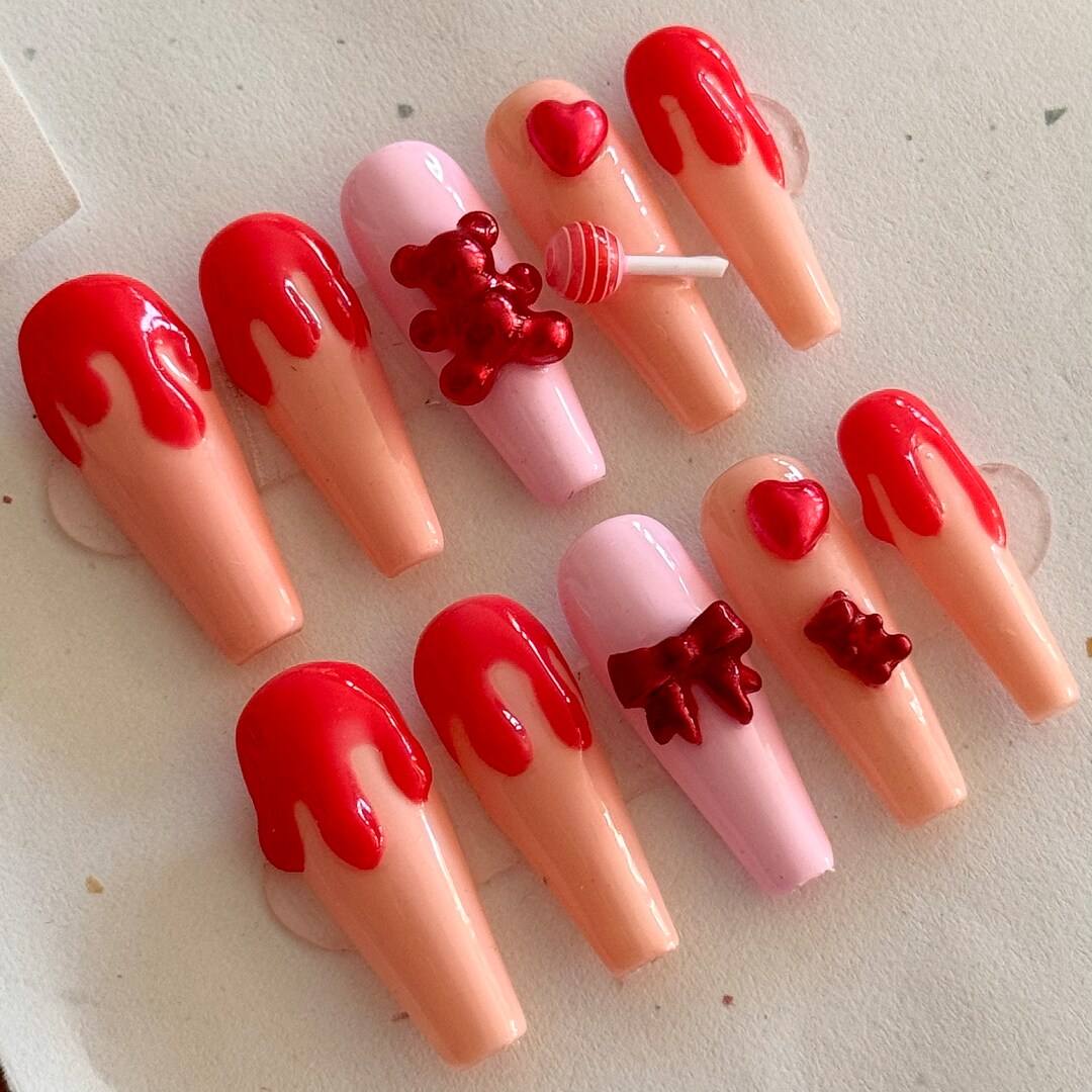 Reusable Lollipop 3D Press on Nails | 10 Handmade Press on Nails + 2 ...