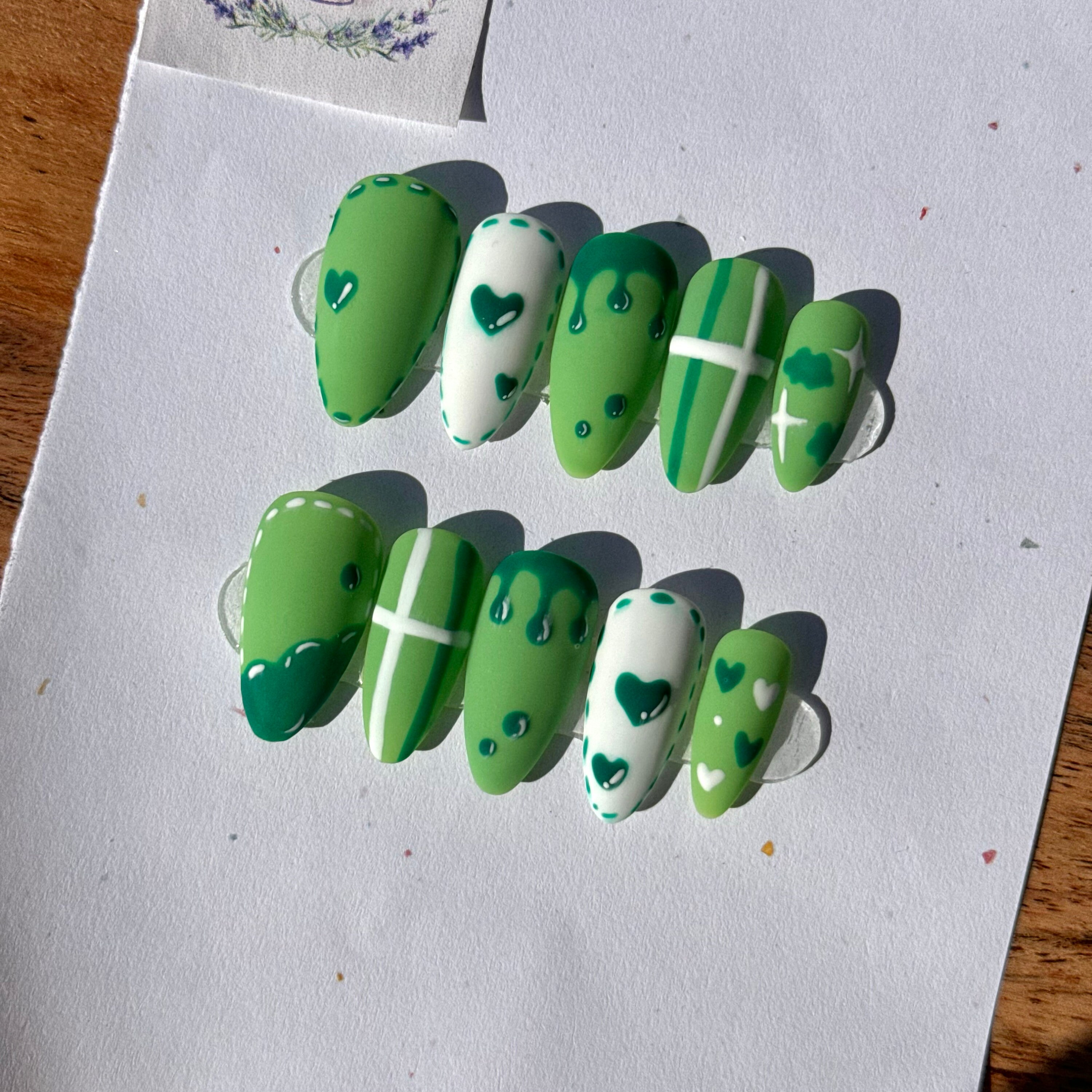 Reusable Green Press on Nails Premium Matte Nails 3D Press on Nails ...