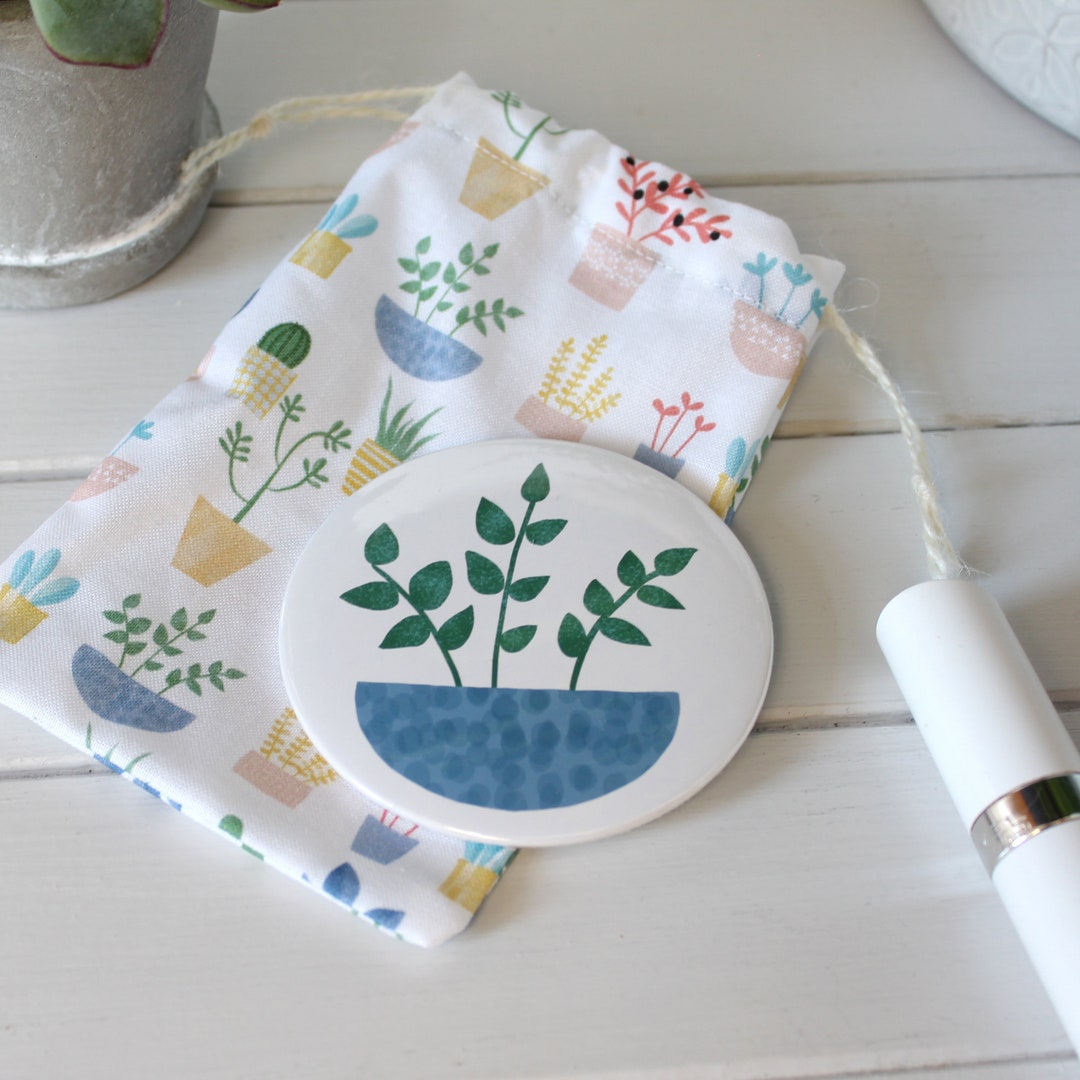 Large Plant Bowl Cosmetic Make up Pocket Hand Mirror - Etsy