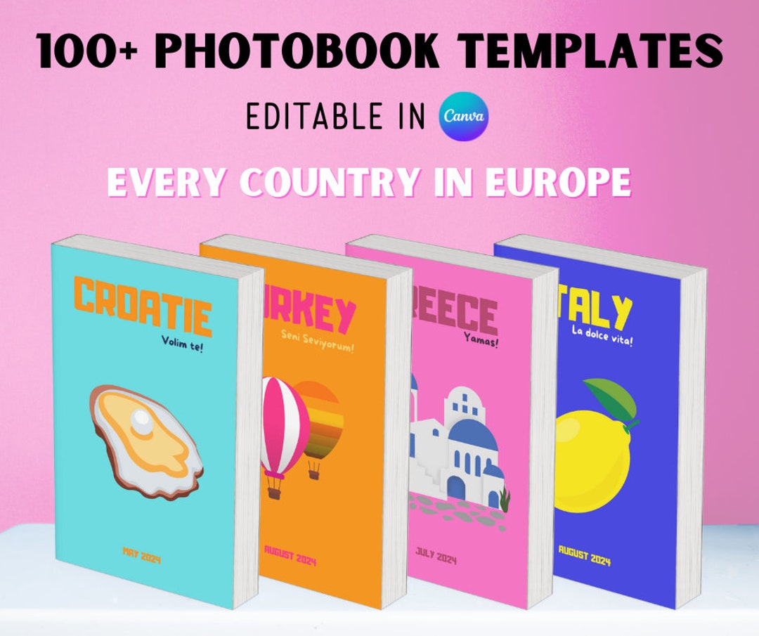 100 Photo Book Template Bundle, Travel Europe Photo Book Canva Template ...