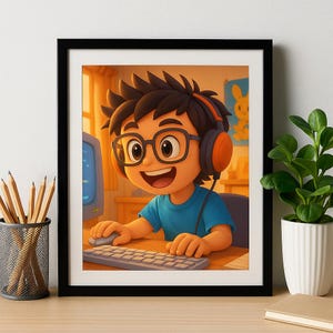 Happy Kid Computer Wiz – Cute 3D Cartoon AI Art | Coding Gamer Boy ...