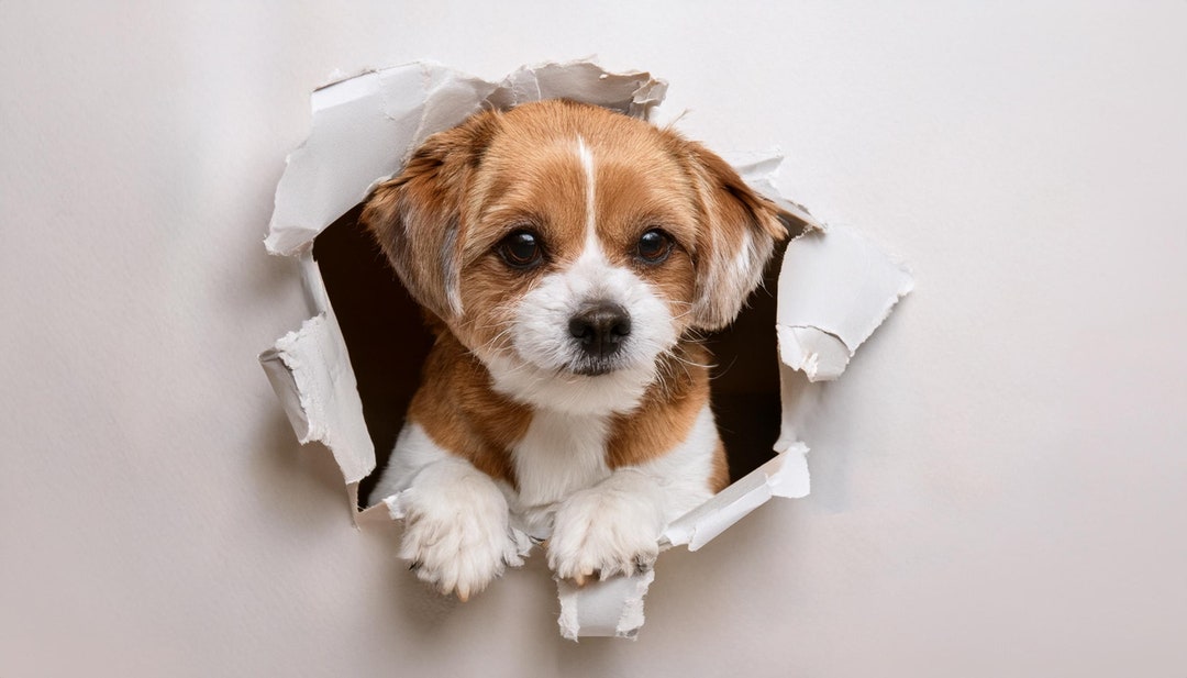 Adorable Puppy Dog Peeking Through Wall | Cute Animal Digital Art ...