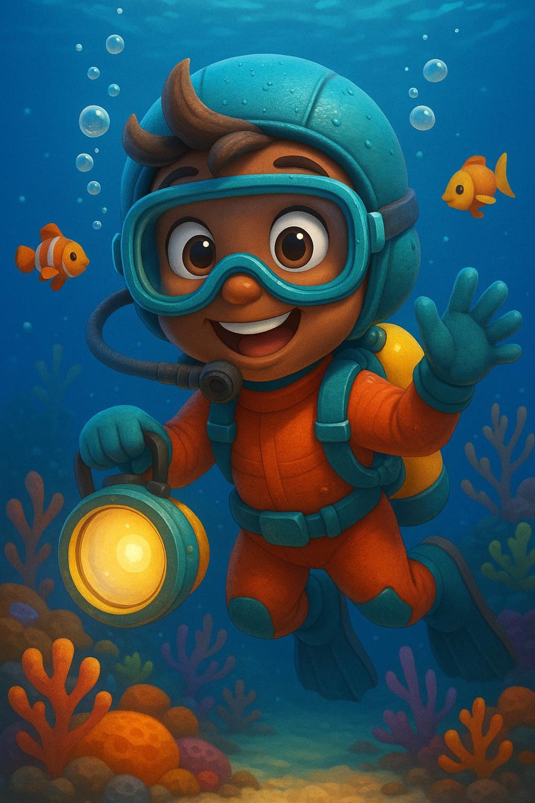 Scuba Diver Boy Art Print: Underwater Ocean Adventure (digital Download ...