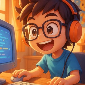 Happy Kid Computer Wiz – Cute 3D Cartoon AI Art | Coding Gamer Boy ...