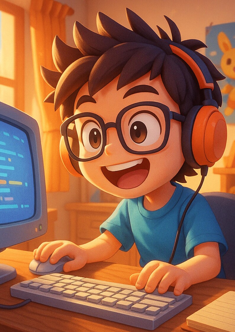 Happy Kid Computer Wiz – Cute 3D Cartoon AI Art | Coding Gamer Boy ...