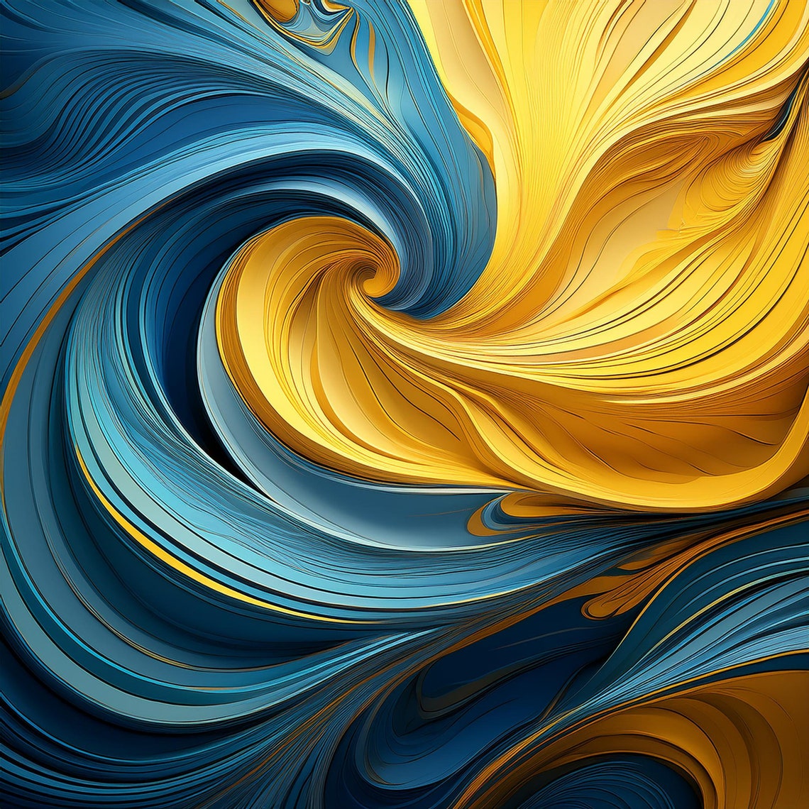 Abstract Swirling Ripples in Yellow and Blue – Ai-generated Digital ...