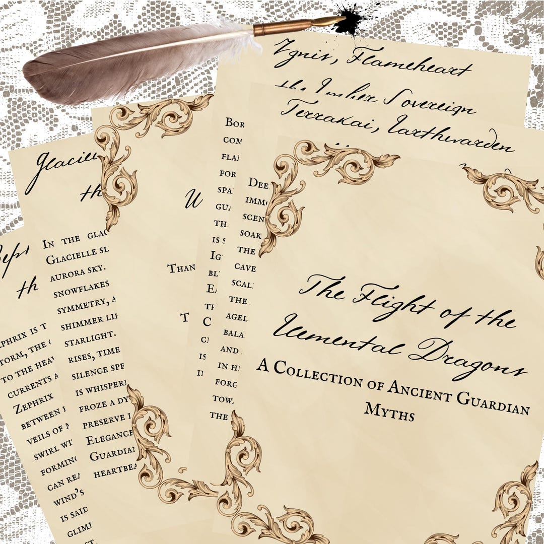 Dragon Lore Scroll – Elemental Fantasy Printable PDF – Fire, Ice, Wind ...