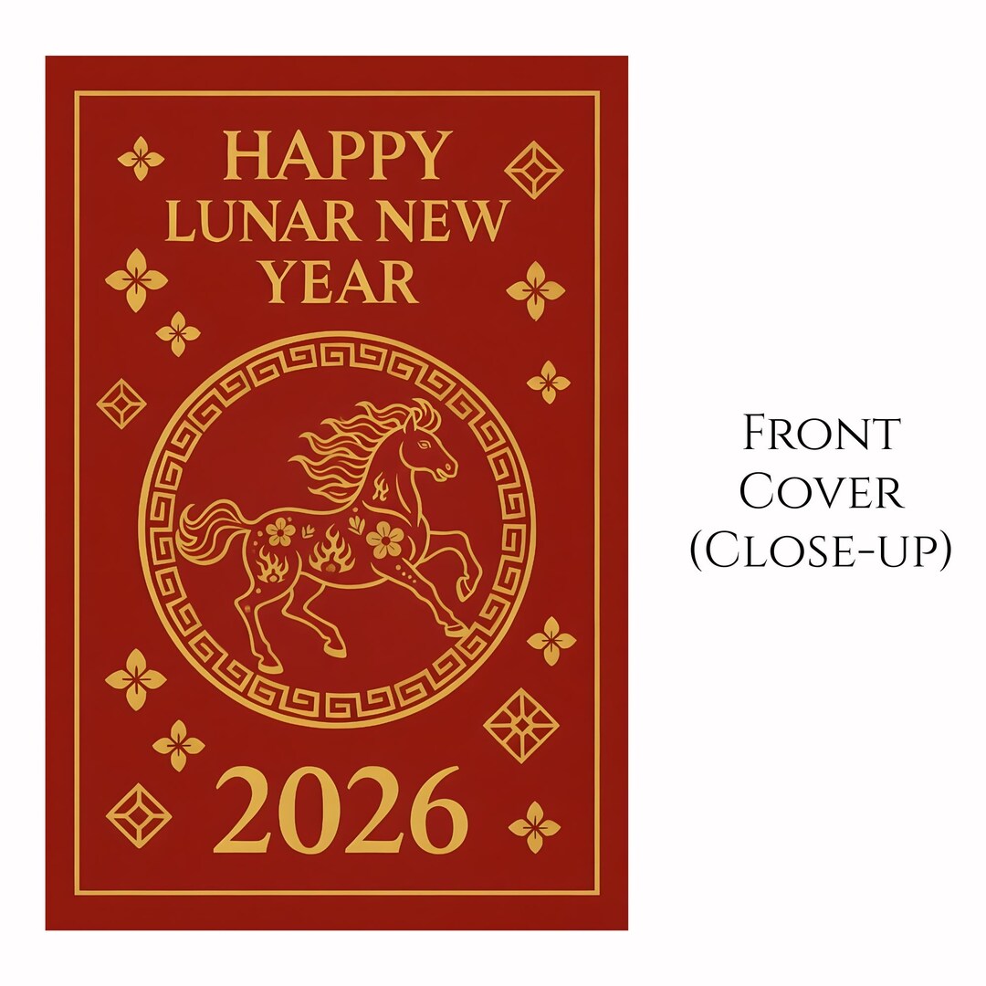 Lunar New Year 2026 Printable Greeting Card, Red Gold Zodiac Year of ...