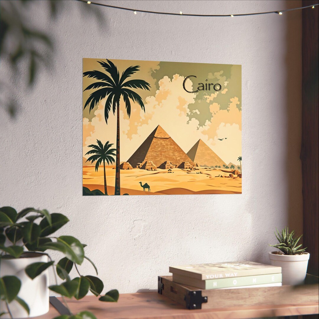 Cairo Travel Poster - Egypt Vintage Art - Retro Pyramids Print, 1930s ...