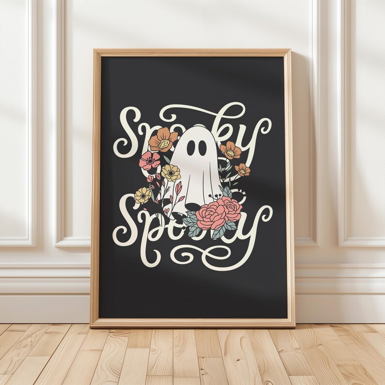 Ghost Retro Wall Art, Halloween Decor Printable, Spooky Vintage Autumn ...
