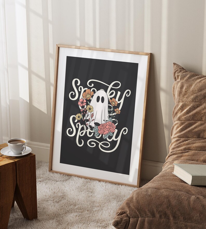 Ghost Retro Wall Art, Halloween Decor Printable, Spooky Vintage Autumn ...