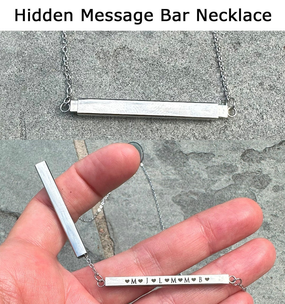 Hidden Bar Necklace, Engraved Stainless Steel Bar and Tube With Couple ...