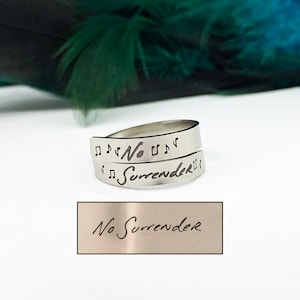 Actual Handwriting Ring, Engraved Twist Wrap Ring, Adjustable Memorial ...
