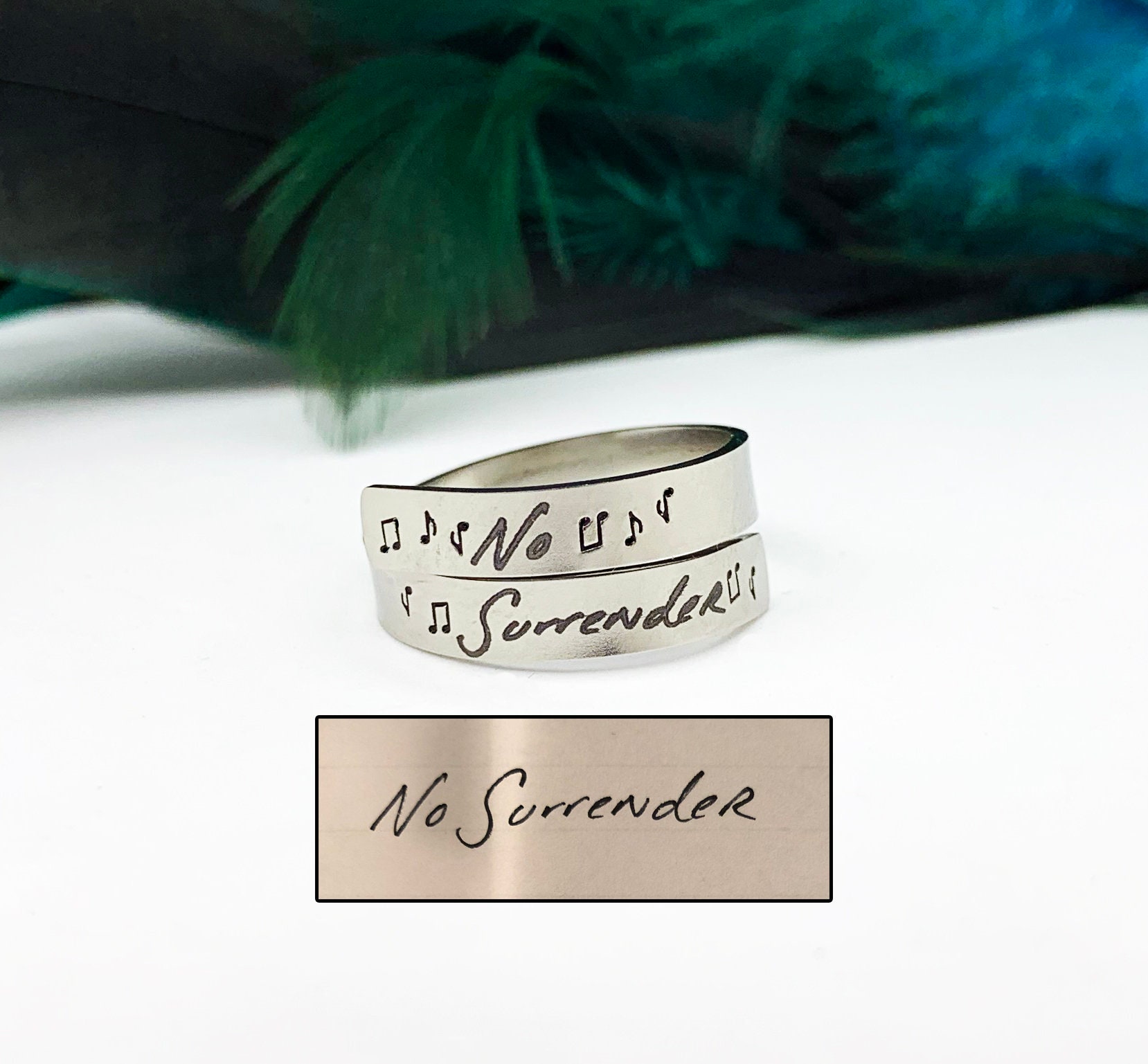 Actual Handwriting Ring, Engraved Twist Wrap Ring, Adjustable Memorial ...