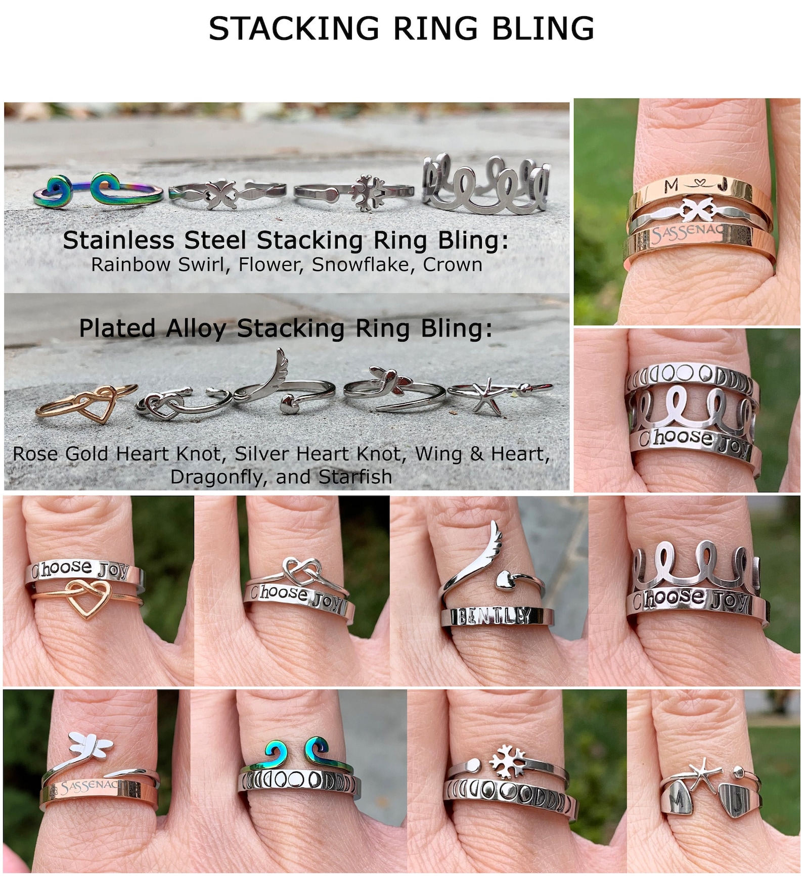 Stacking Spacer Ring Adjustable Stackable Ring Bling Heart - Etsy