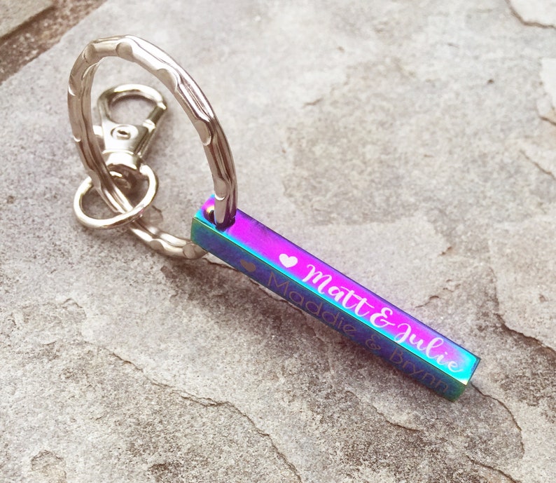 Vertical Bar Name Keychain, 4 Sided Custom Engraved Stainless Steel ...
