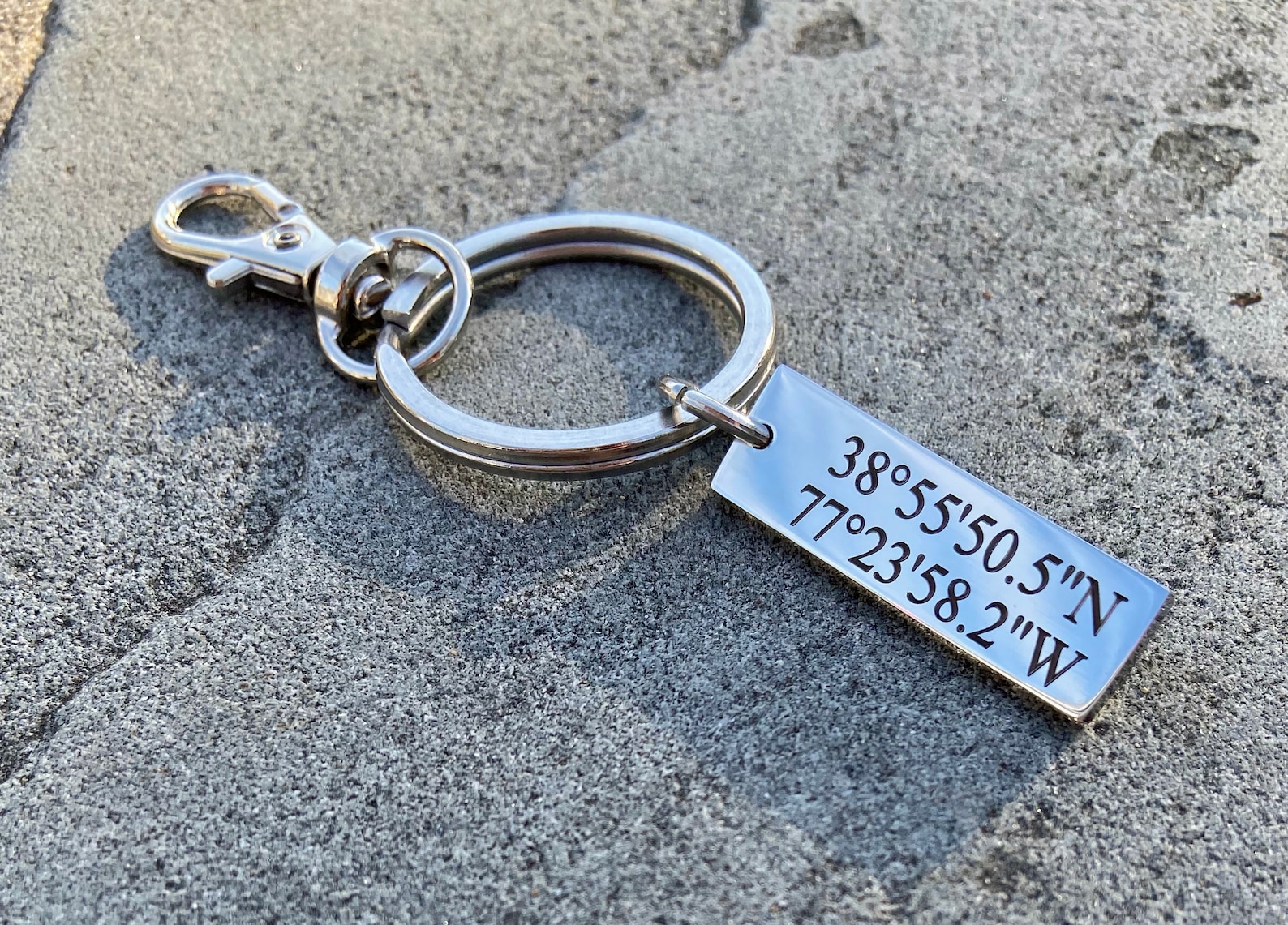 Personalized Coordinates Keychain, Stainless Steel Latitude Longitude ...